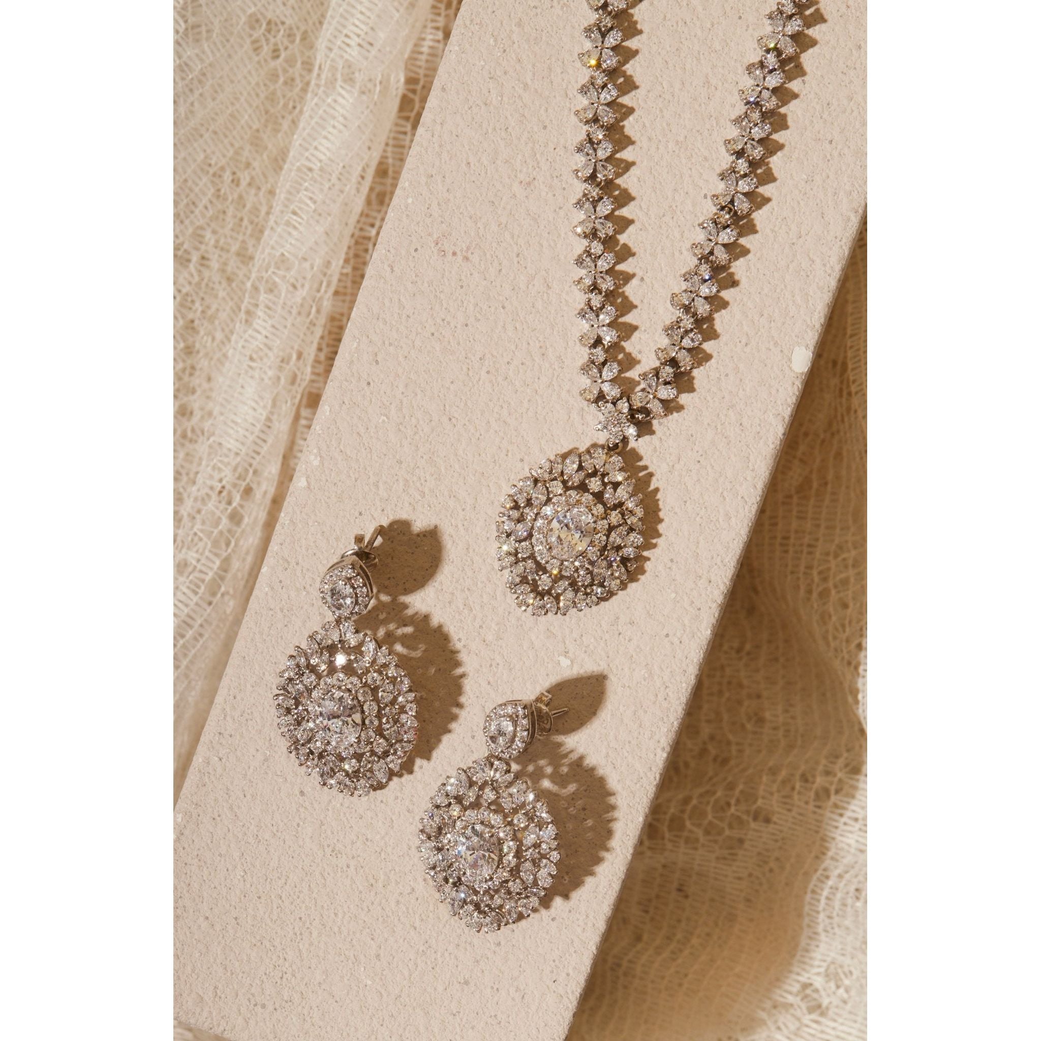 Athena Crystal Sterling Silver Necklace & Earring SET – Ema Jewels